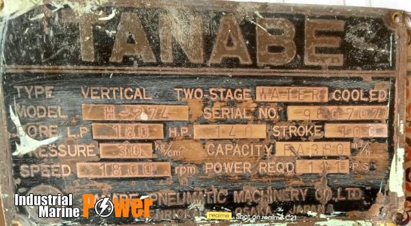 AIR COMPRESSOR TANABE H-274 and H-74 Manufacturer: TANABE Type: H-274 Two stage water cooled ...